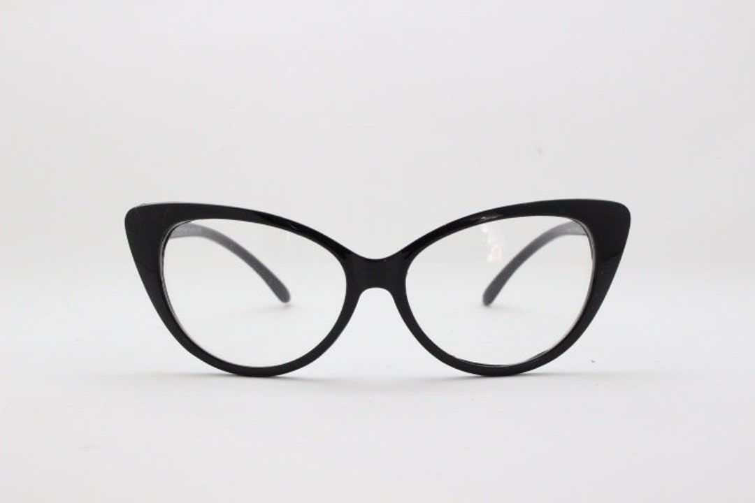 Y2K Vintage Pointed Cat Eye Glasses. Black Clear Lens Optical Frames ...