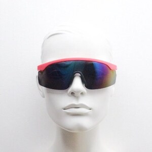 80s Vintage Visor Sports Shield Sunglasses. Pink Dayglo Brow With Wrap ...