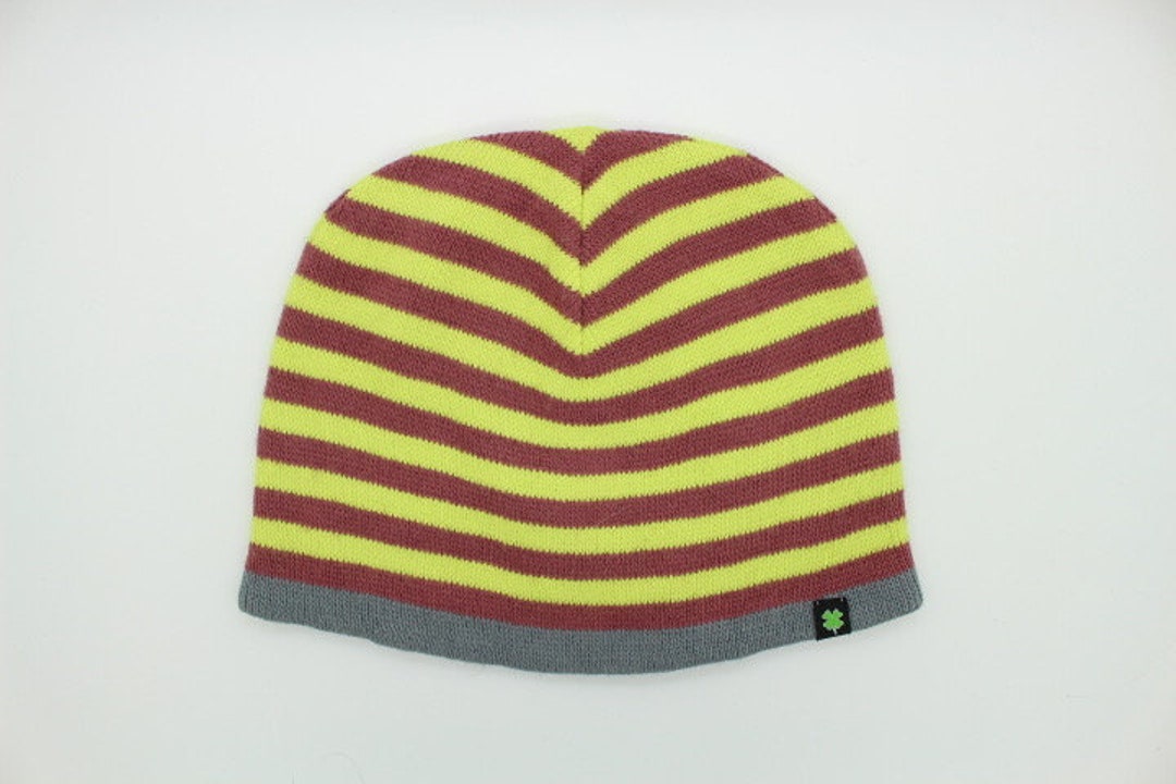 Marc Jacobs Knitted Beanie Pull Down Hat. Yellow and Mauve Stripes With ...