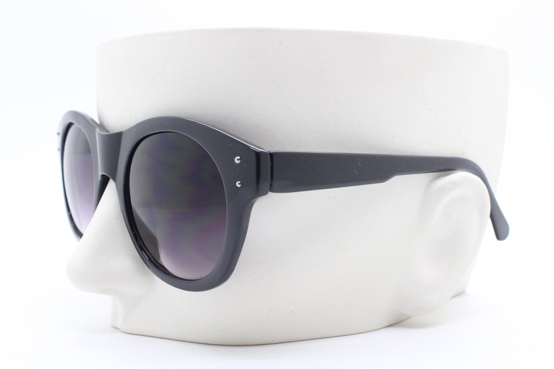 Y2k Vintage Round Glasses. Plain Black Gloss Thickened Frame | Etsy