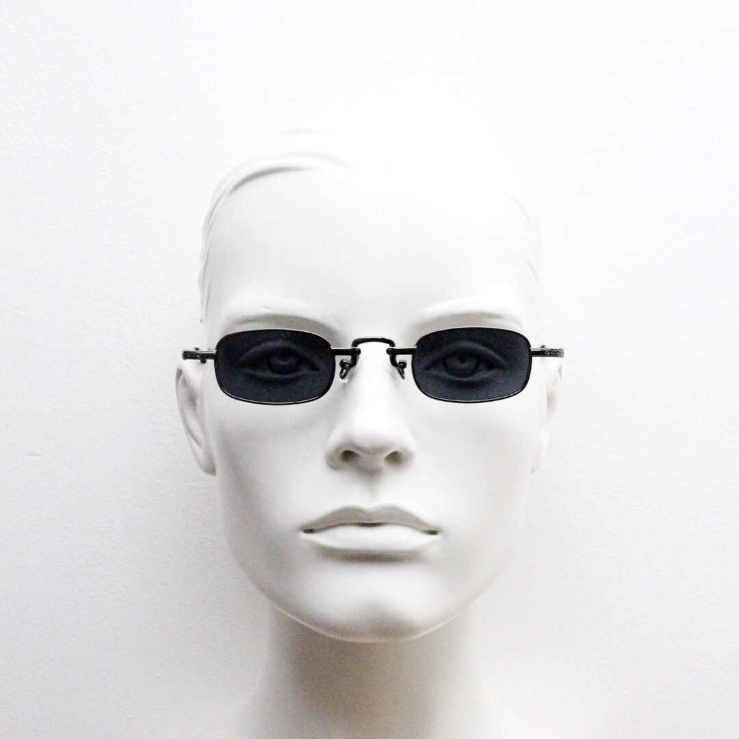 90s Vintage Small Rectangular Sunglasses. Imposing Minimal Gunmetal ...