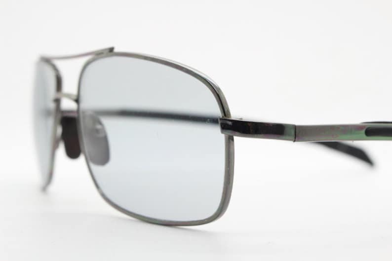 90s Vintage Modified Rectangular Aviator Sunglasses. Gunmetal Chrome ...