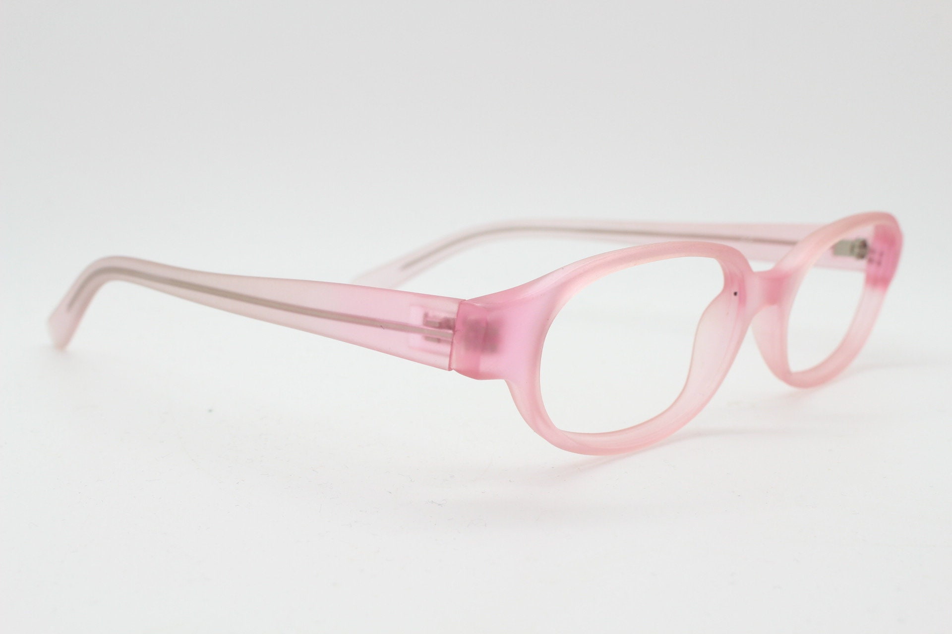 90s Vintage Rectangular Low Profile Glasses. Transparent Pink Frosted ...