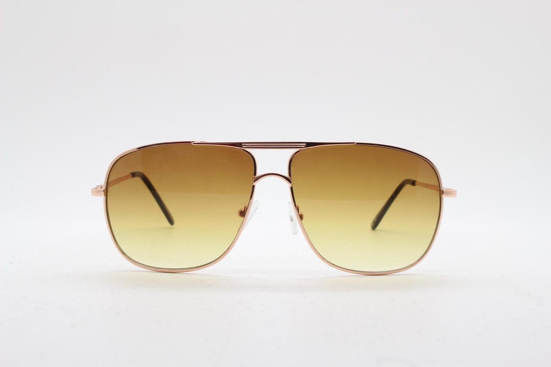 Y2K Vintage Square Aviator Sunglasses. Gold Gloss Metal Frame 70s Style ...