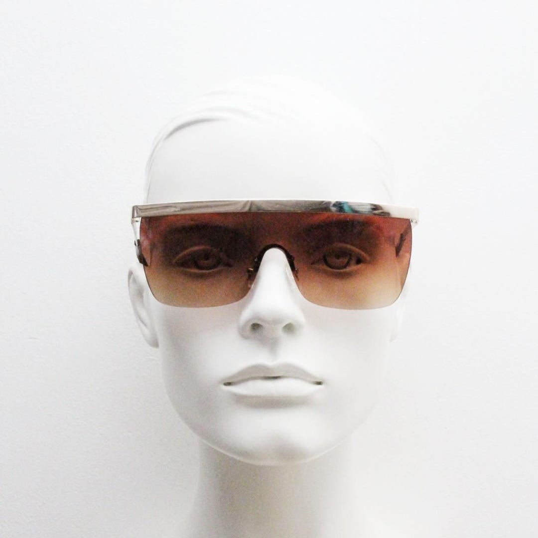 80s Vintage Visor Sports Shield Sunglasses. Flat Top Half Frame Brown ...