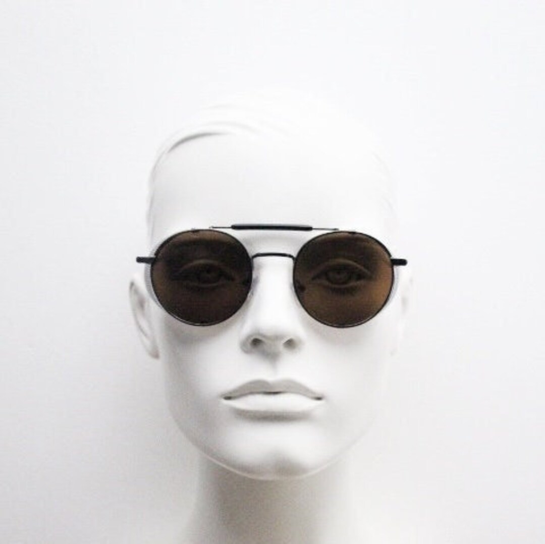 90s Vintage Round Goggle Sunglasses. All Metal Grey Chrome Frame With ...