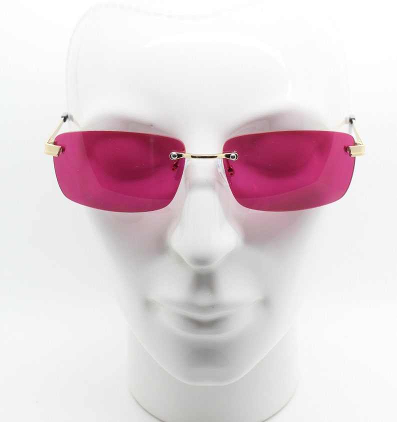 Y2K Vintage Frameless Pink Sunglasses. Rectangular Lenses With - Etsy