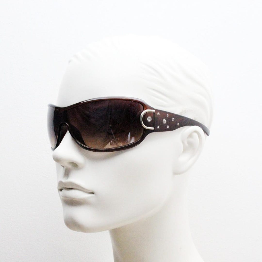 Y2K Vintage Visor Sunglasses. Brown Massive Mask Mono Lens Wrap Around ...