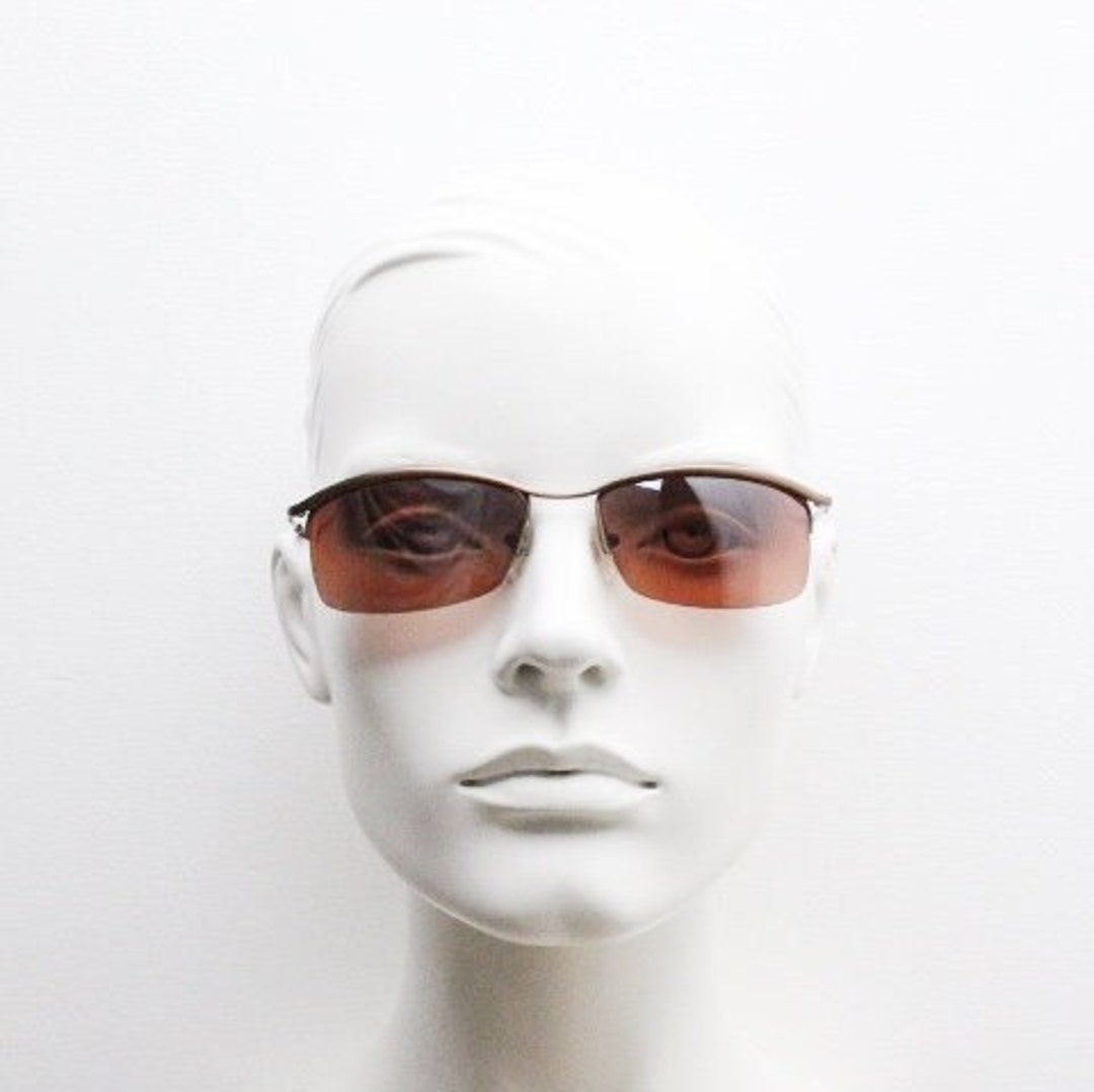 Y2K Vintage Curved Rectangular Sunglasses. Minimal Half Frame Brow Line ...