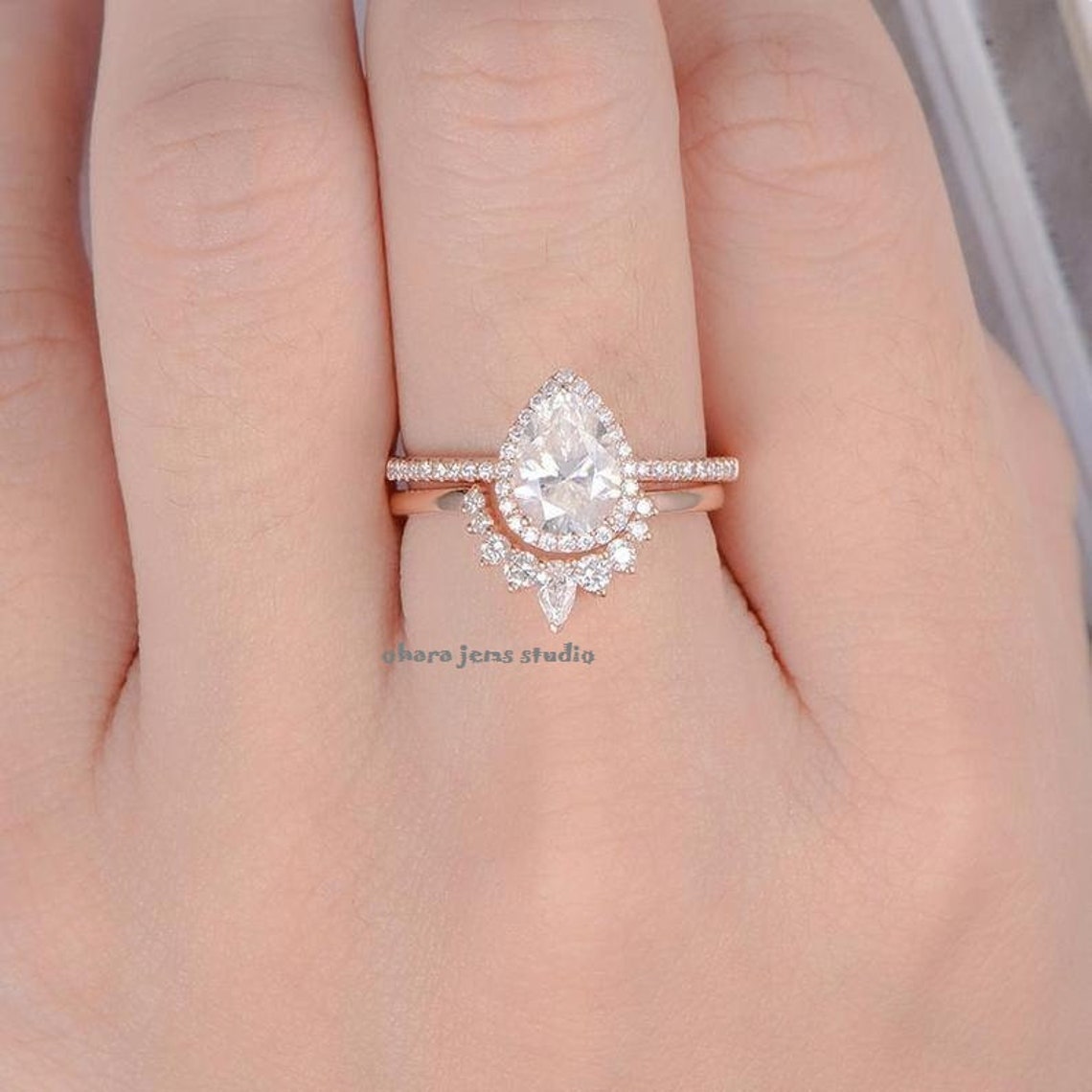 Pear Cut Bridal Ring Set / Pear Shaped Wedding Ring Set / Hi - Etsy