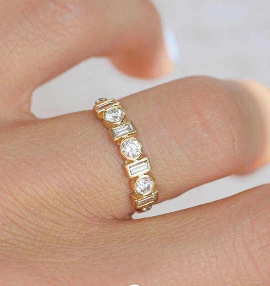 Bezel Set Wedding Band / Bezel Set Engagement Ring / Half Eternity Band ...