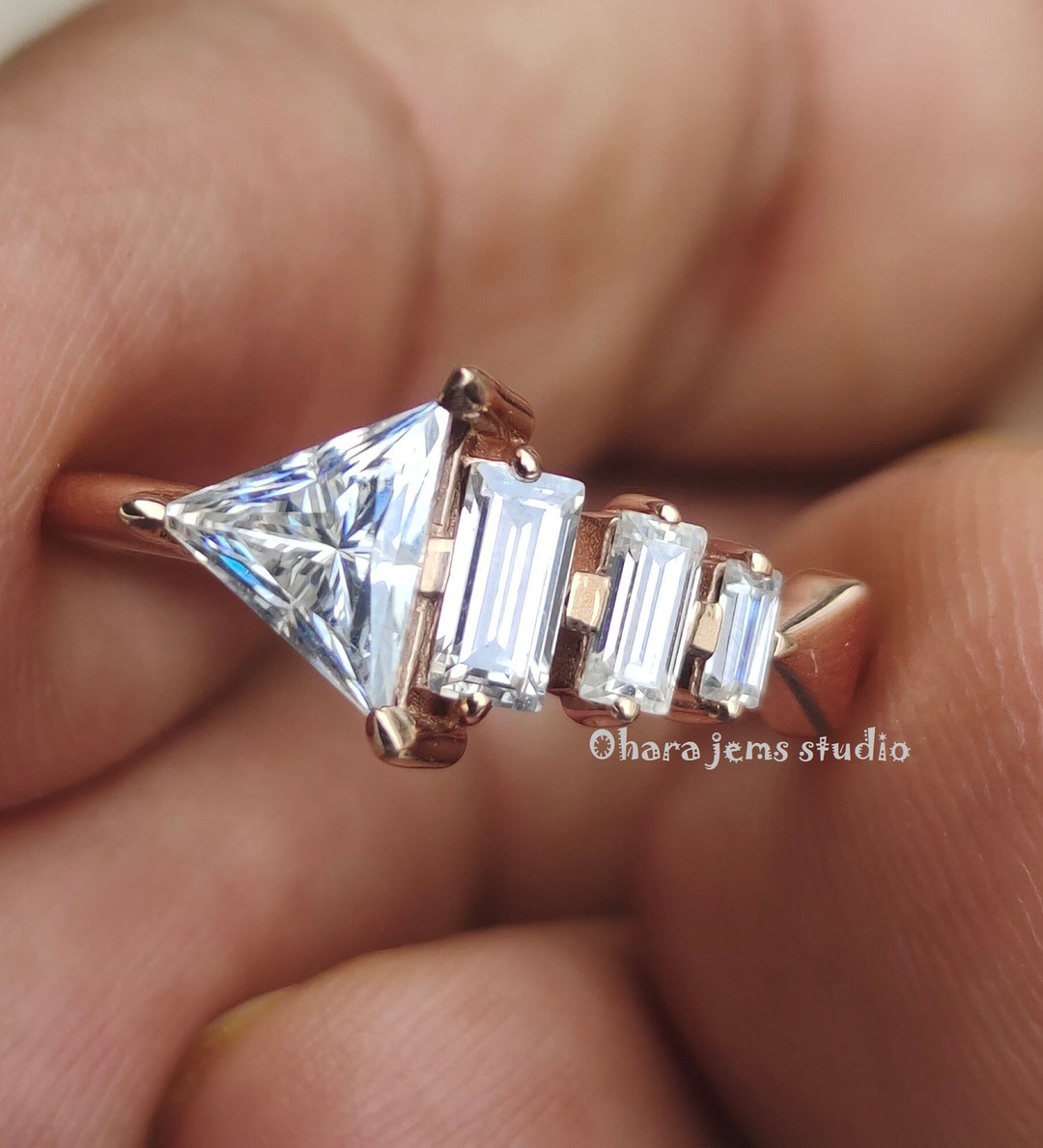 Fish Bone Ring Triangle Wedding Ring Fashion Unique Engagement Ring 14k ...