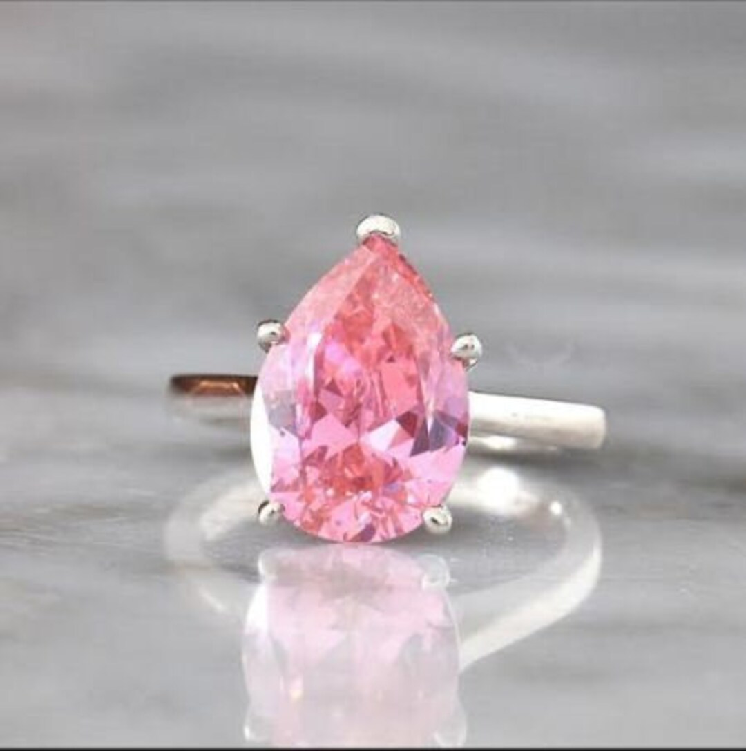 Custom Pink Pear Cut Engagement Rings/ Pink Sapphire Ring/ Promise Ring ...