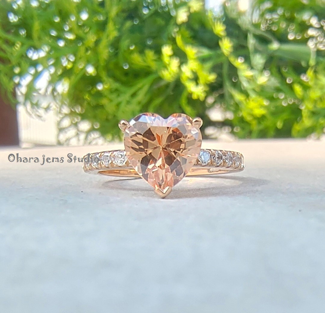 Heart Shape Ring, Heart Morganite Ring, Luxury Women Ring, Wedding Ring ...