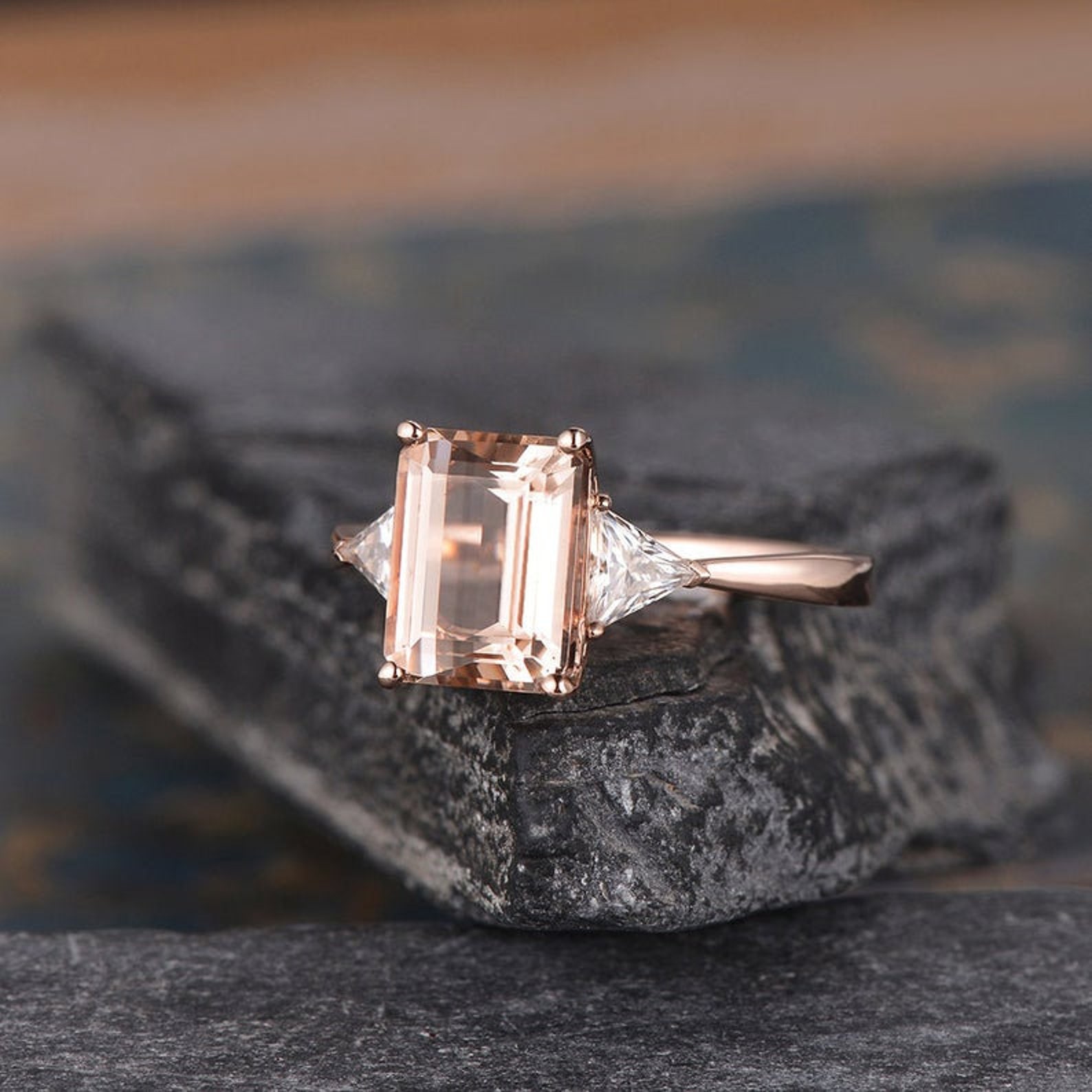 Emerald Cut Morganite Engagement Ring Morganite 6x8mm Wedding Etsy
