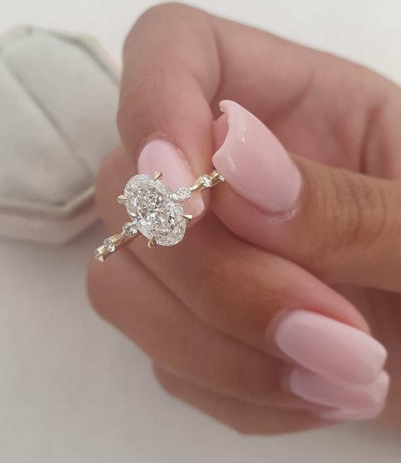 Solid gold Oval Engagement Ring / oval Diamond Ring / oval | Etsy