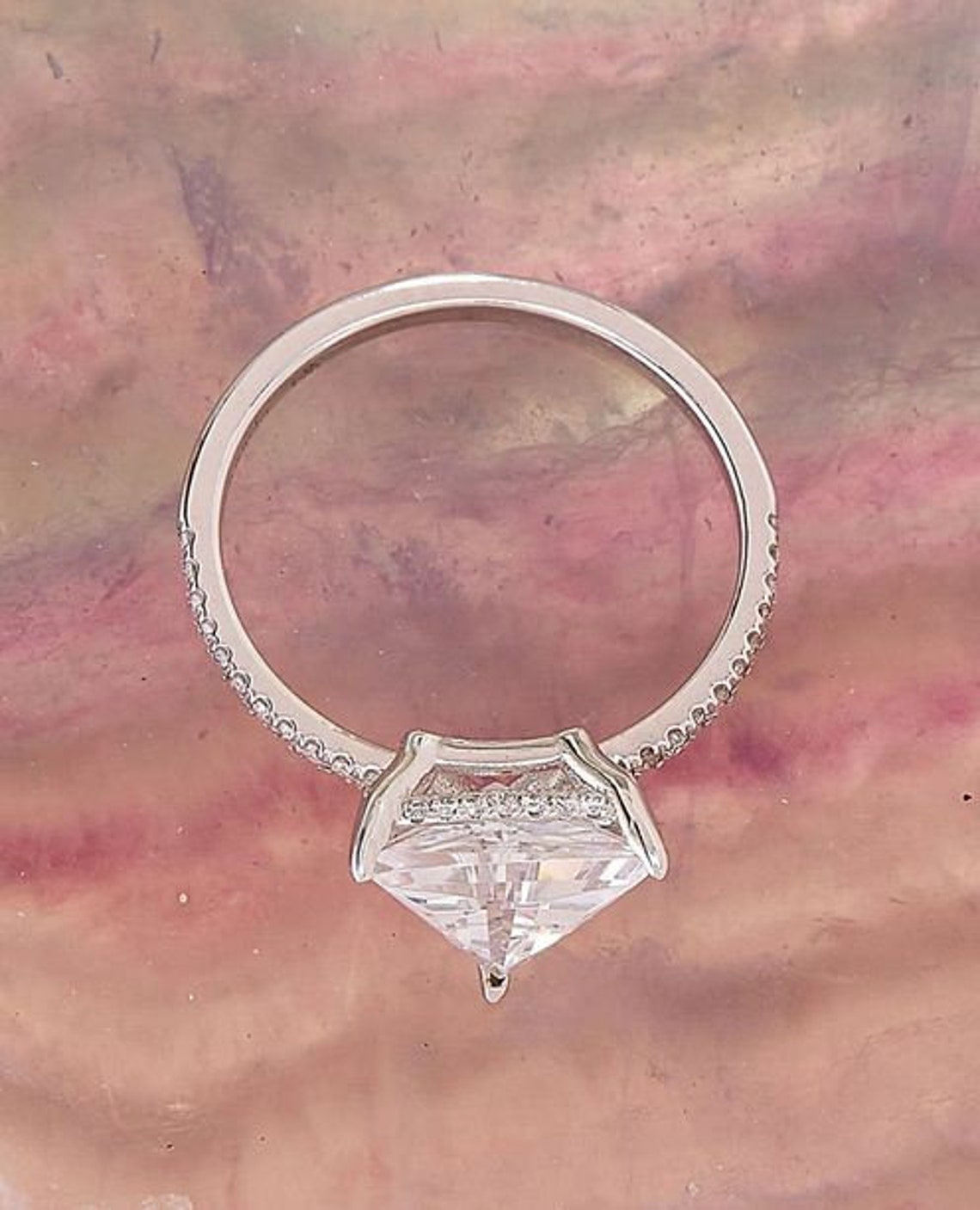 Triangle Cut Engagement Ring, Bridal Ring, Art Deco Wedding Solid Gold ...