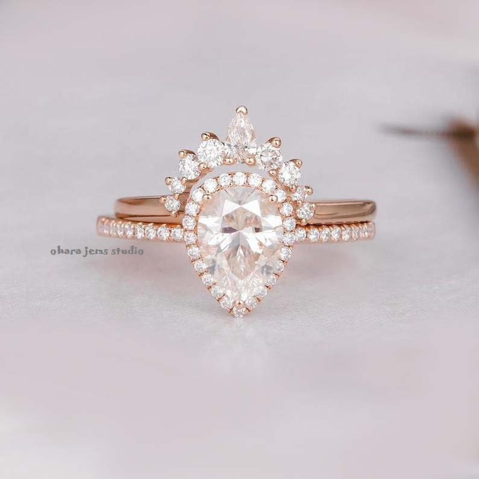 Pear Cut Bridal Ring Set / Pear Shaped Wedding Ring Set / Hi - Etsy