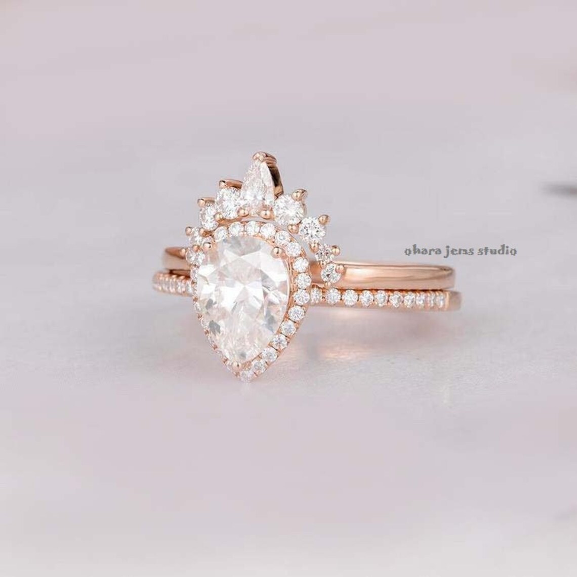 Pear Cut Bridal Ring Set / Pear Shaped Wedding Ring Set / Hi - Etsy