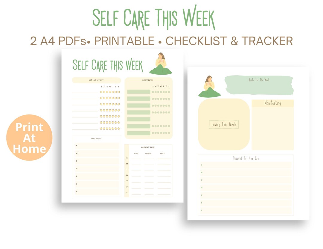 Weekly Self Care Tracker Printable, Daily Self Care Checklist, Routine ...