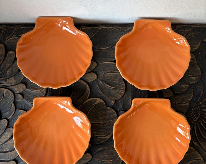 Set of Four Vintage Emile Henry Shell Dishes, Vintage Clam Shell Dishes ...