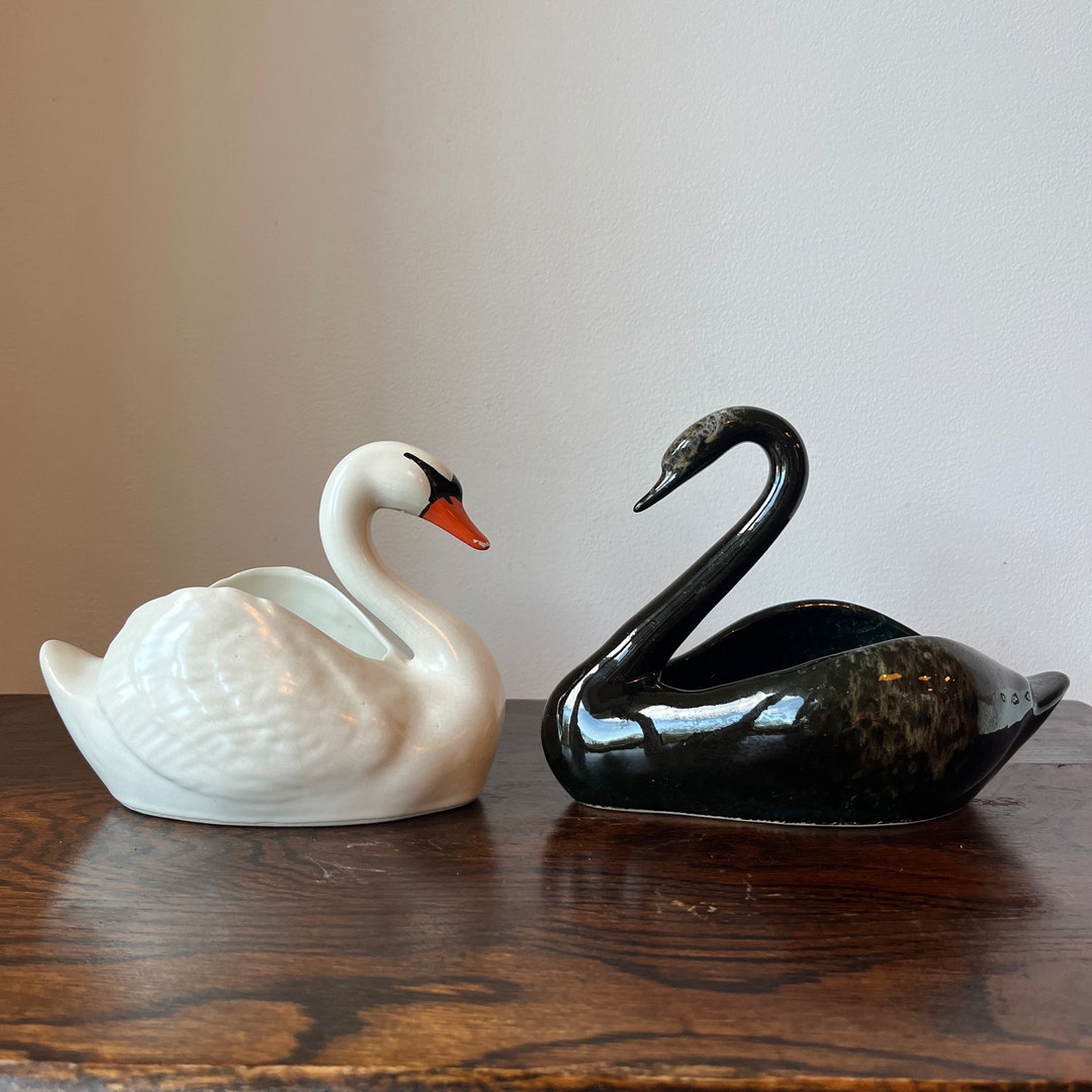 2 X Vintage Ceramic Swan Planters Swan Plant Pot Black - Etsy