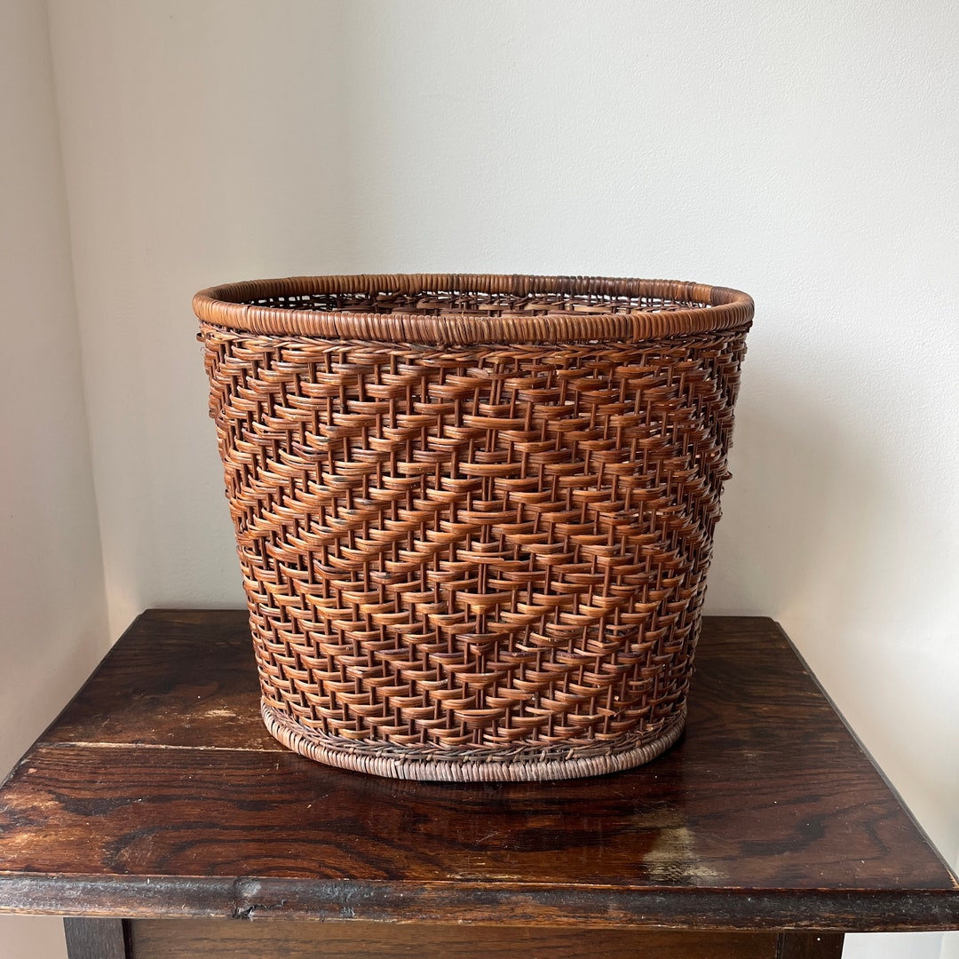 Vintage 1970s Wooden Wicker Waste Bin Waste Paper Basket Lounge Bedroom ...