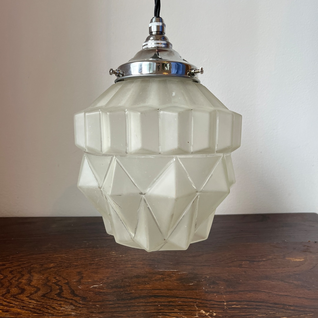 Antique Art Deco Clear Glass Diamond Shape Pendant Light - Etsy
