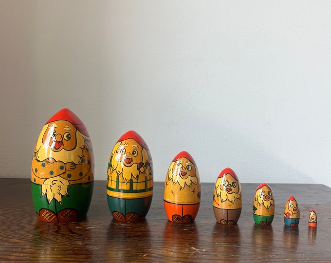 Vintage Santa Elf Wooden Nesting Dolls Father Christmas 7 Piece ...