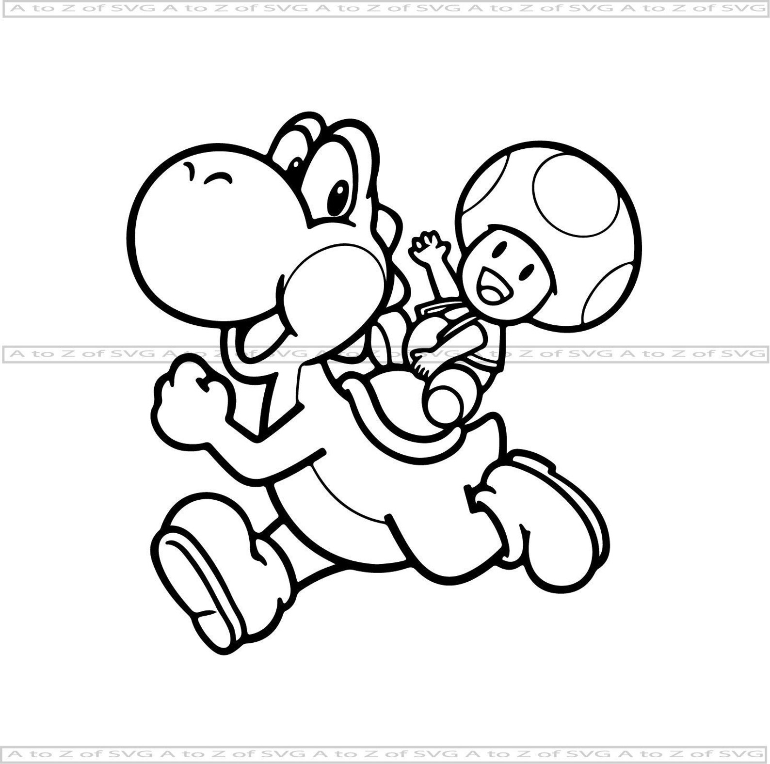 Toad Riding Yoshi Super Mario Detailed Silhouette Outline .SVG | Etsy