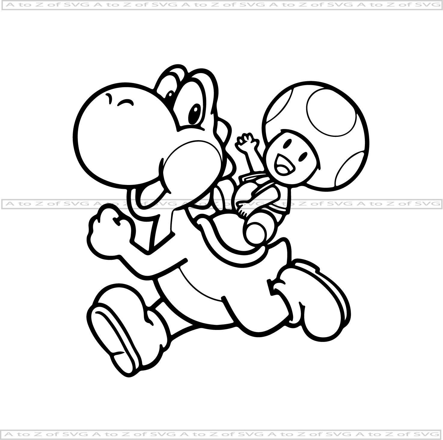 Toad Riding Yoshi Super Mario Detailed Silhouette Outline .SVG | Etsy