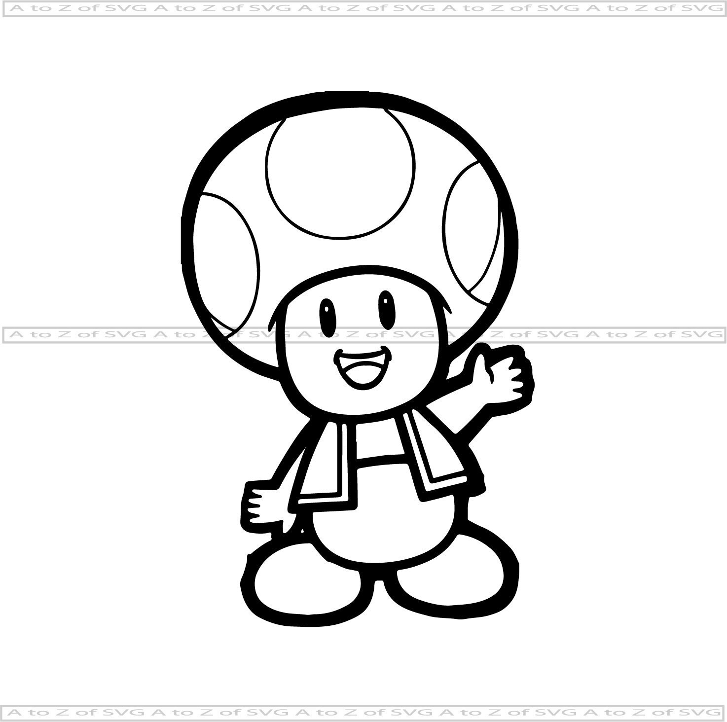 Toad Full Body Waving Super Mario Detailed Silhouette Cameo | Etsy