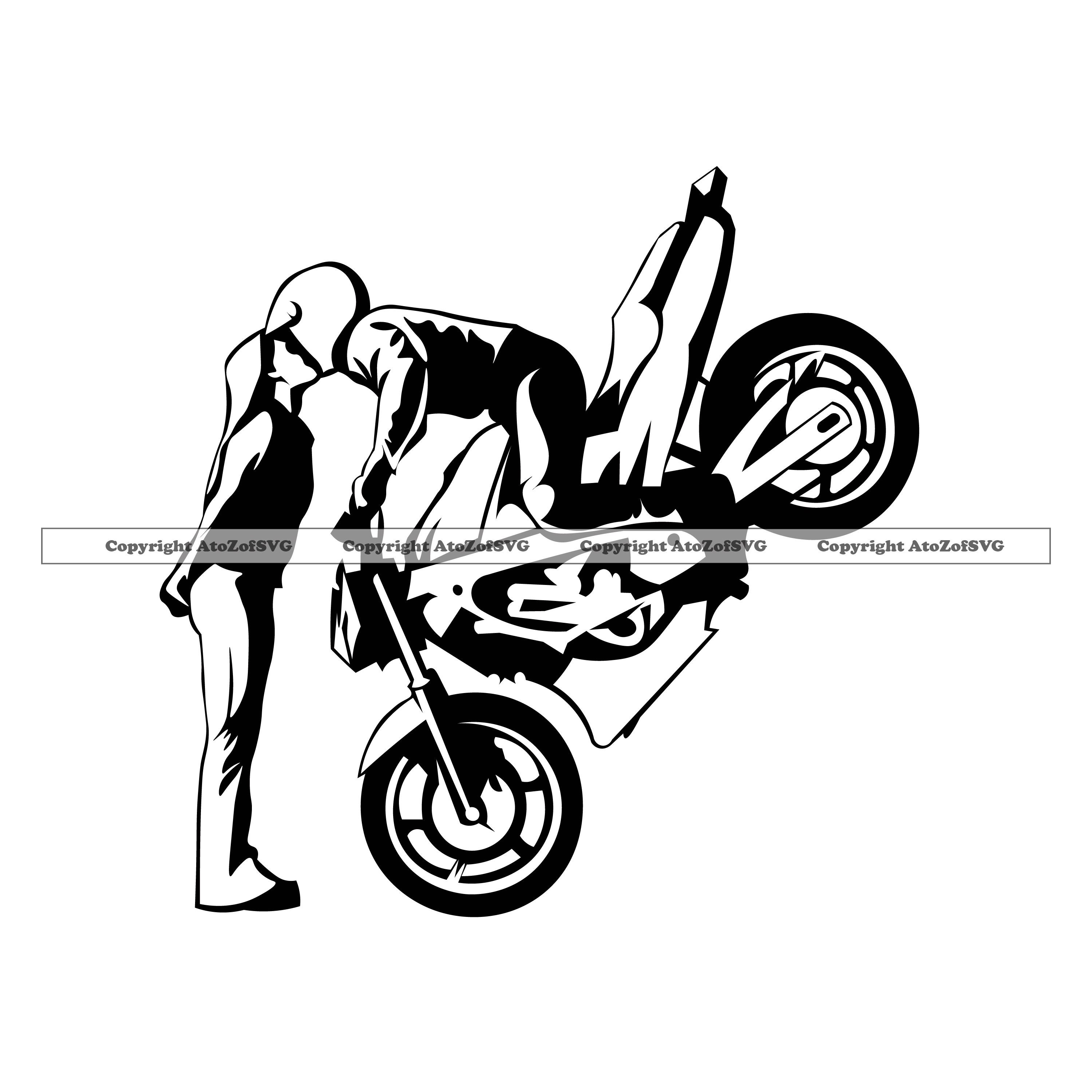 Clip Art Motorbike Motorcycle Stunt Wheelie Wheely Bike Motocross Dirt ...