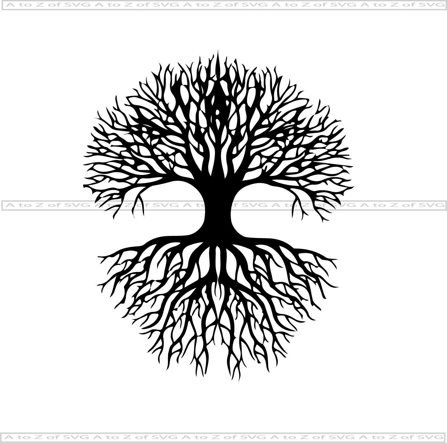 Tree with Roots Detailed Silhouette Outline .SVG Design Logo | Etsy