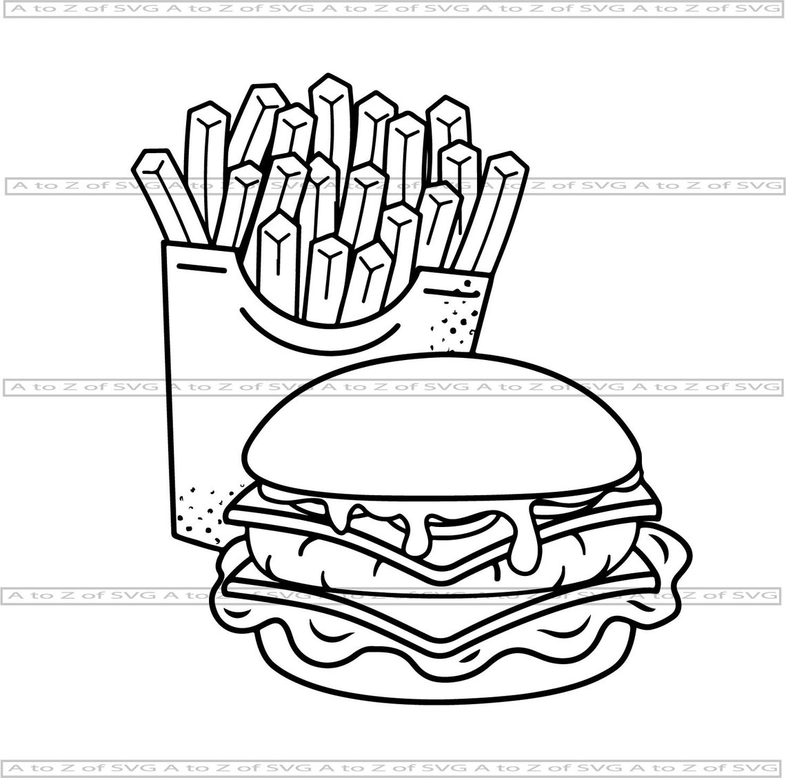 Fast Food Burger Fries Chips Mcdonalds Detailed Outline | Etsy