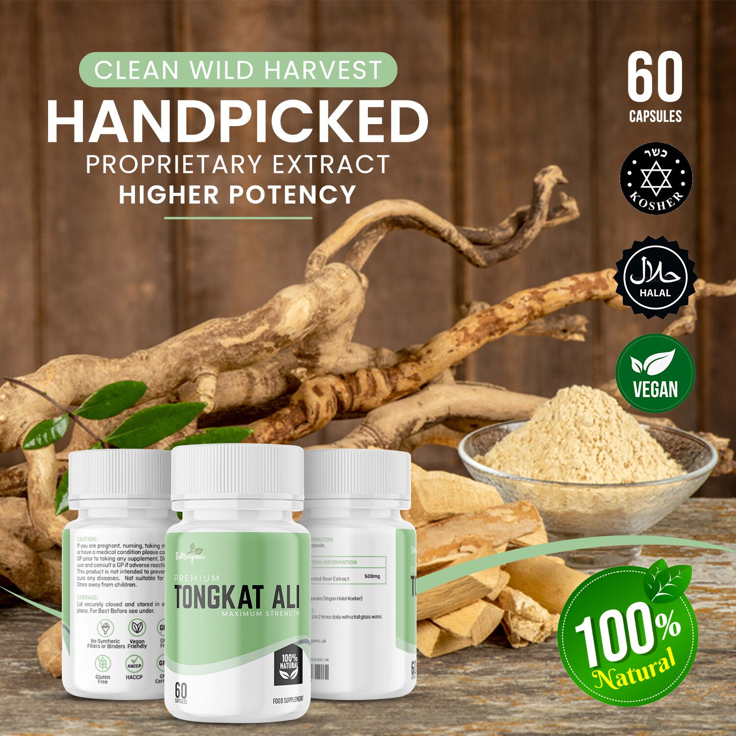 Organic Tongkat Ali Capsules, Natural Energy Boost, Premium Herbal ...