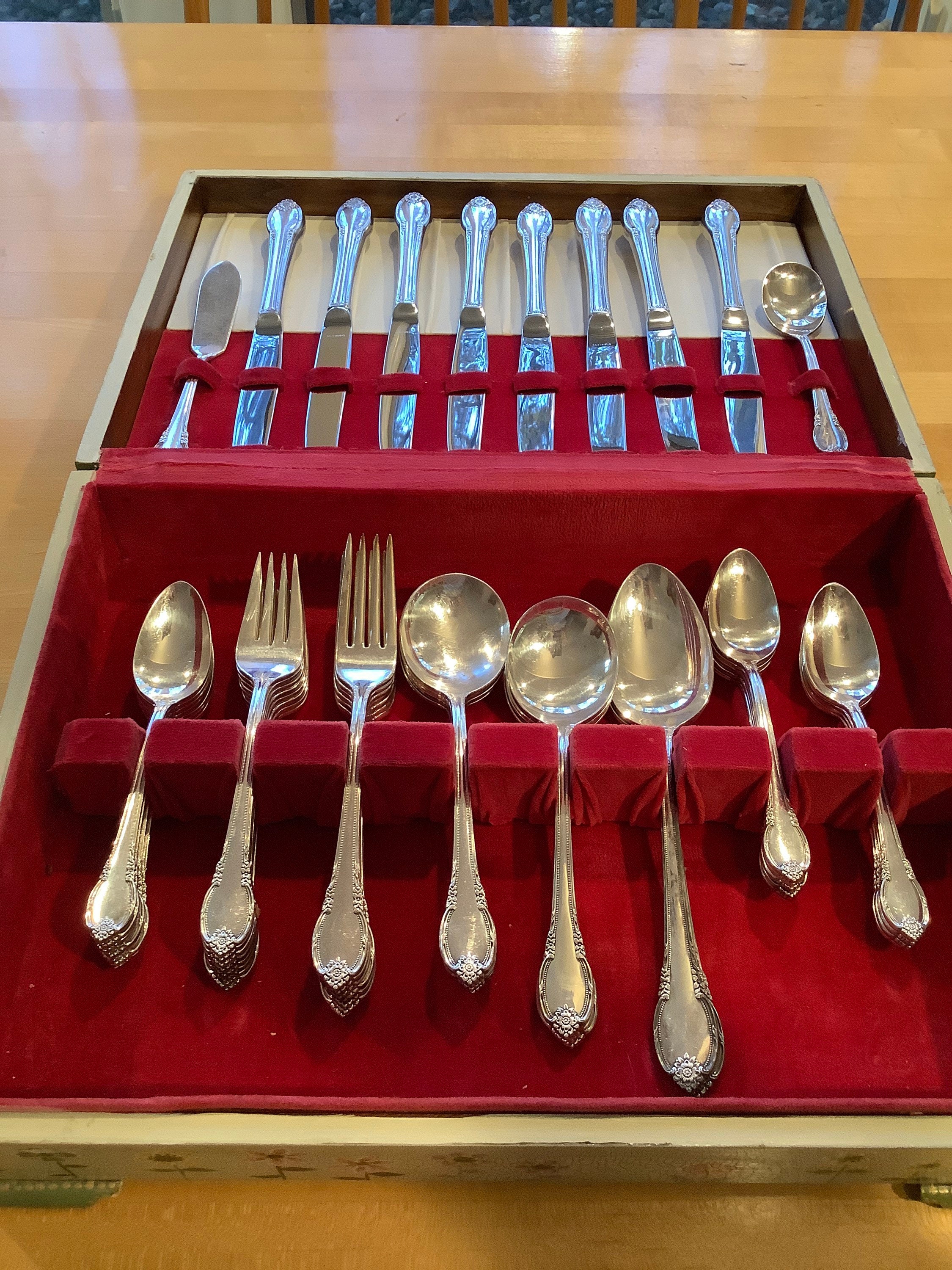 Vintage Painted Box, Silver Plate Flatware Silverware Rogers Brothers ...