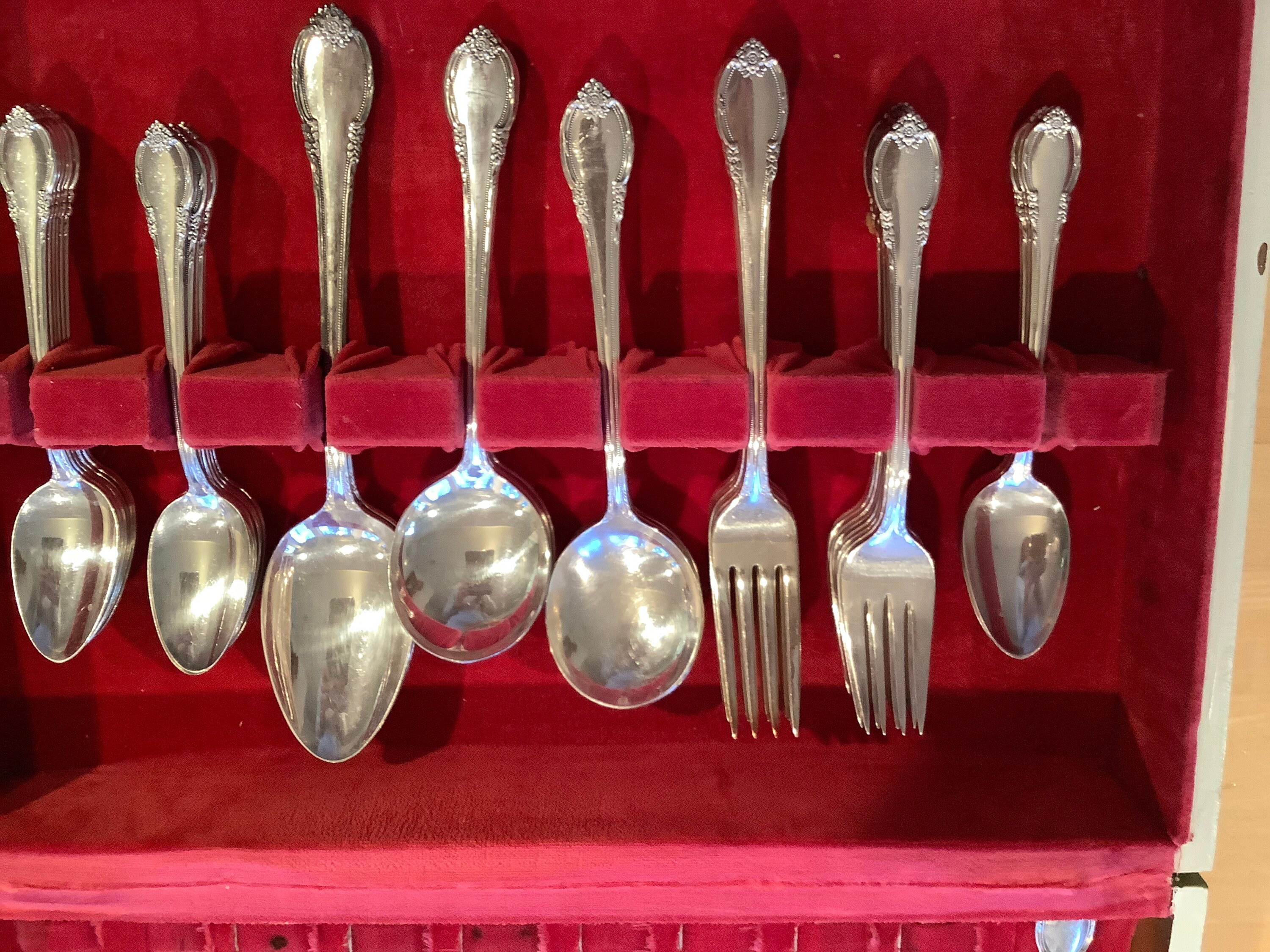 Vintage Painted Box, Silver Plate Flatware Silverware Rogers Brothers ...