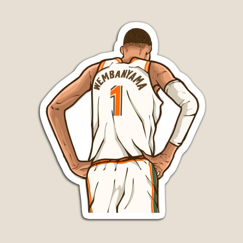 Victor Wembanyama Back-to Cartoon Glossy Sticker (3”, Water Resistant ...