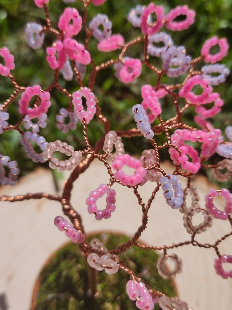 Copper Wire Bonsai Tree With Beaded Leaves handmade, Pink Beaded Tree ...