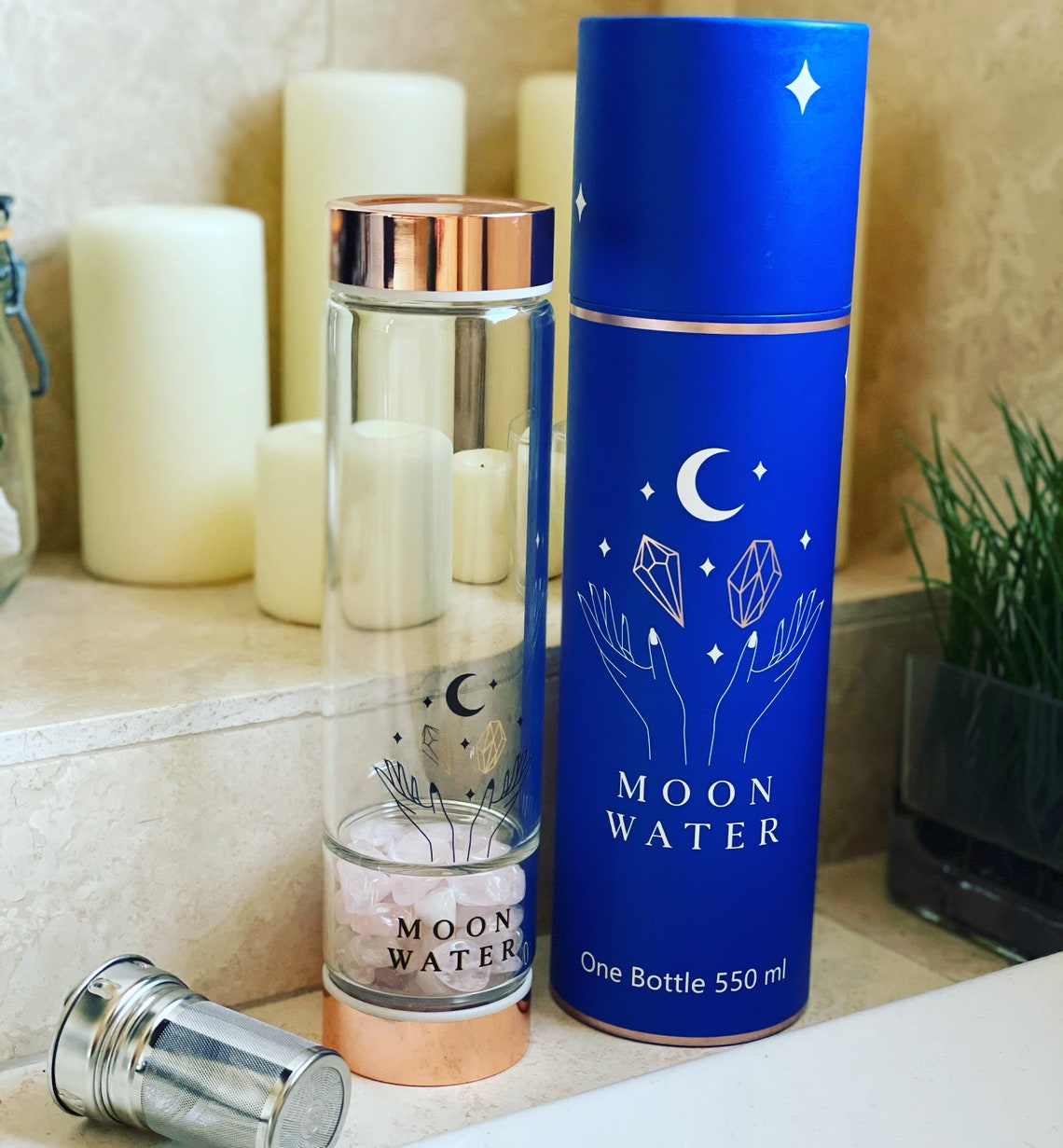 Rose Gold Stainless Steel Crystal Moon Water Bottle | Etsy