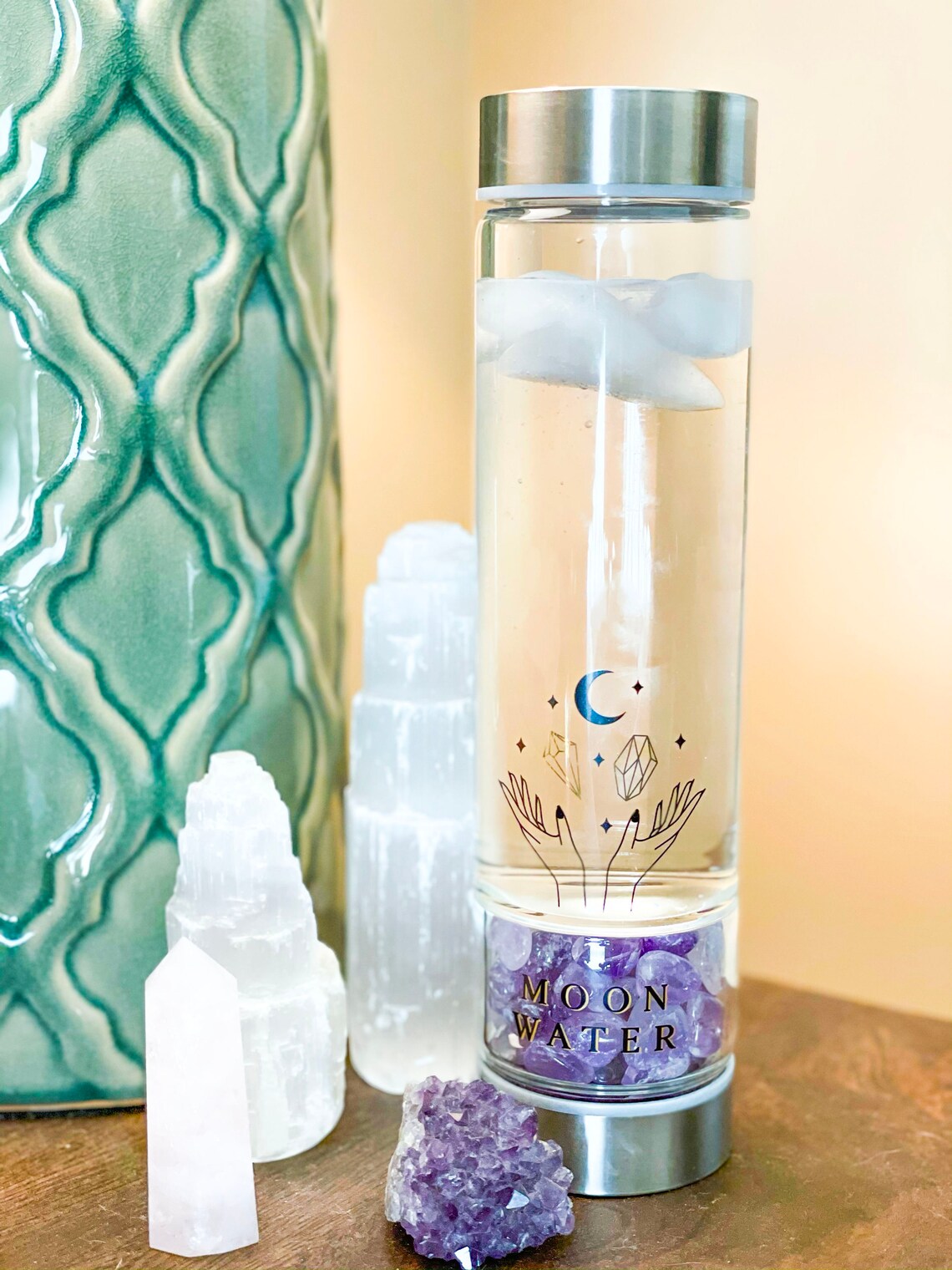 Stainless Steel Crystal Moon Water Bottle - Etsy