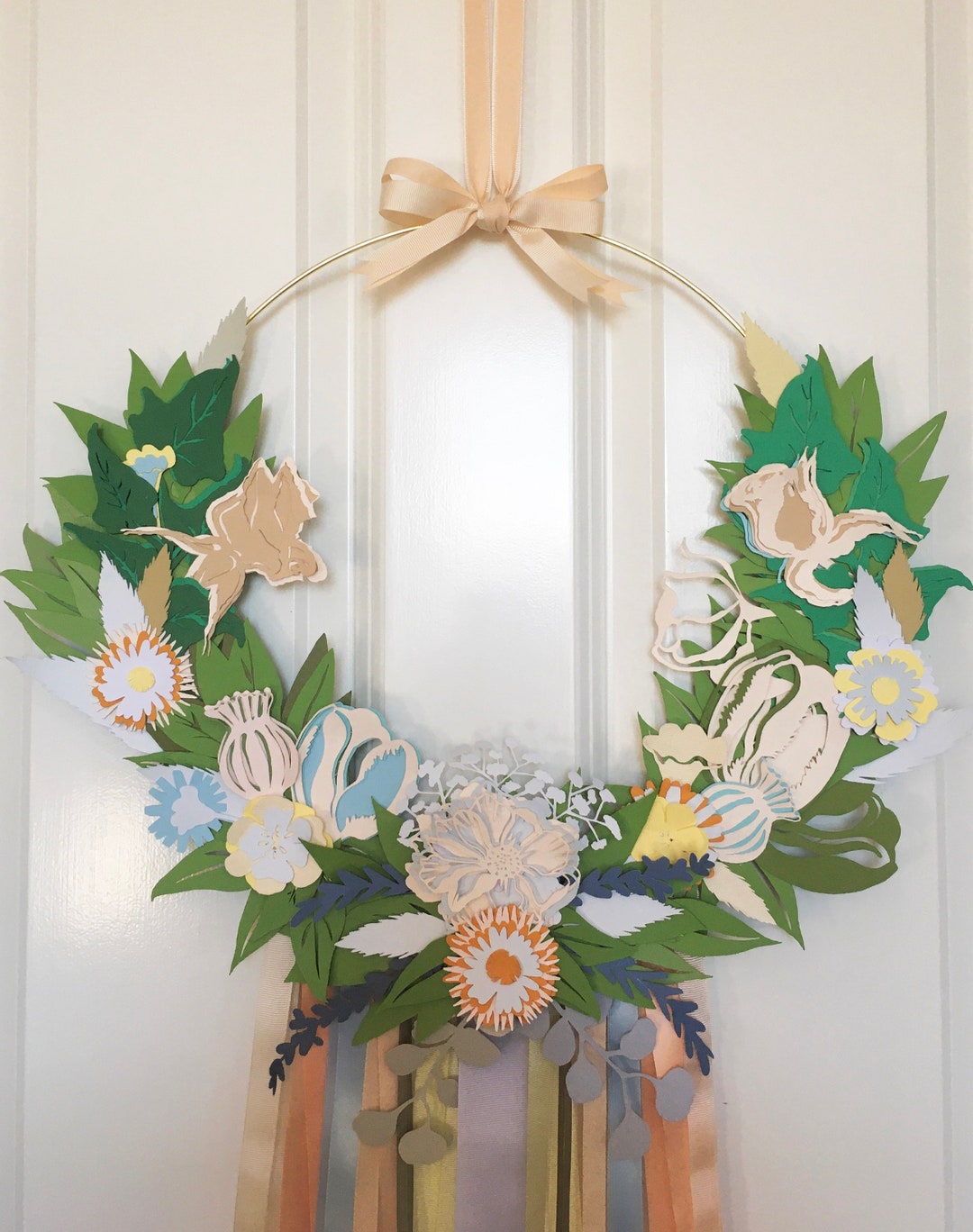Spring Inspired Paper Wreath With Daises Tulips & Roses With - Etsy