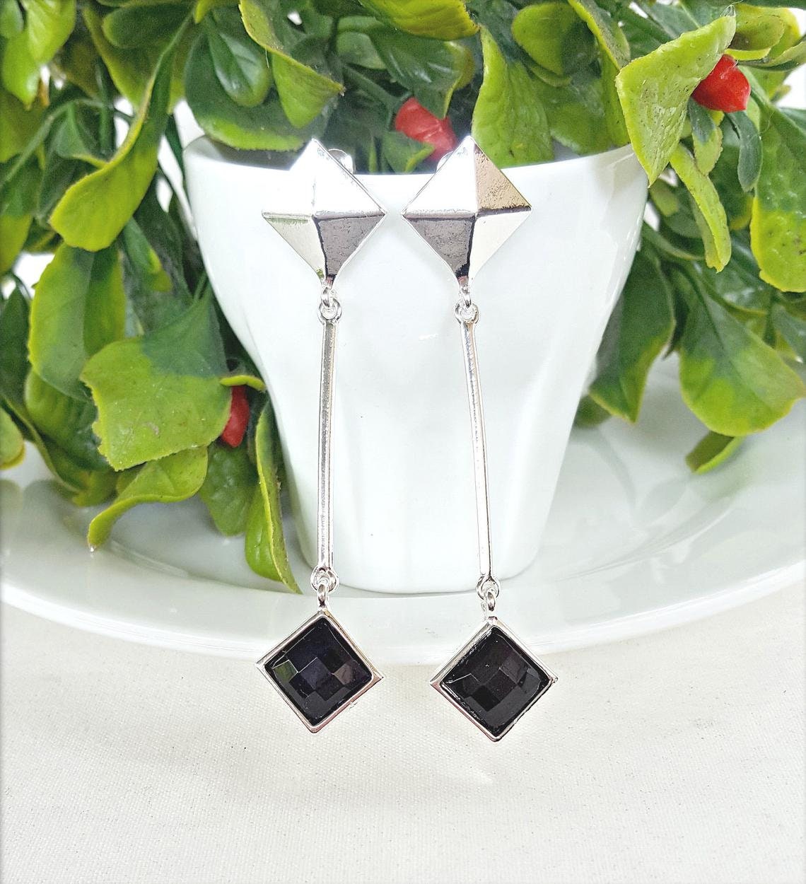Silver Triangle Drop Earrings, Triangle Earrings, Geometric Earrings ...
