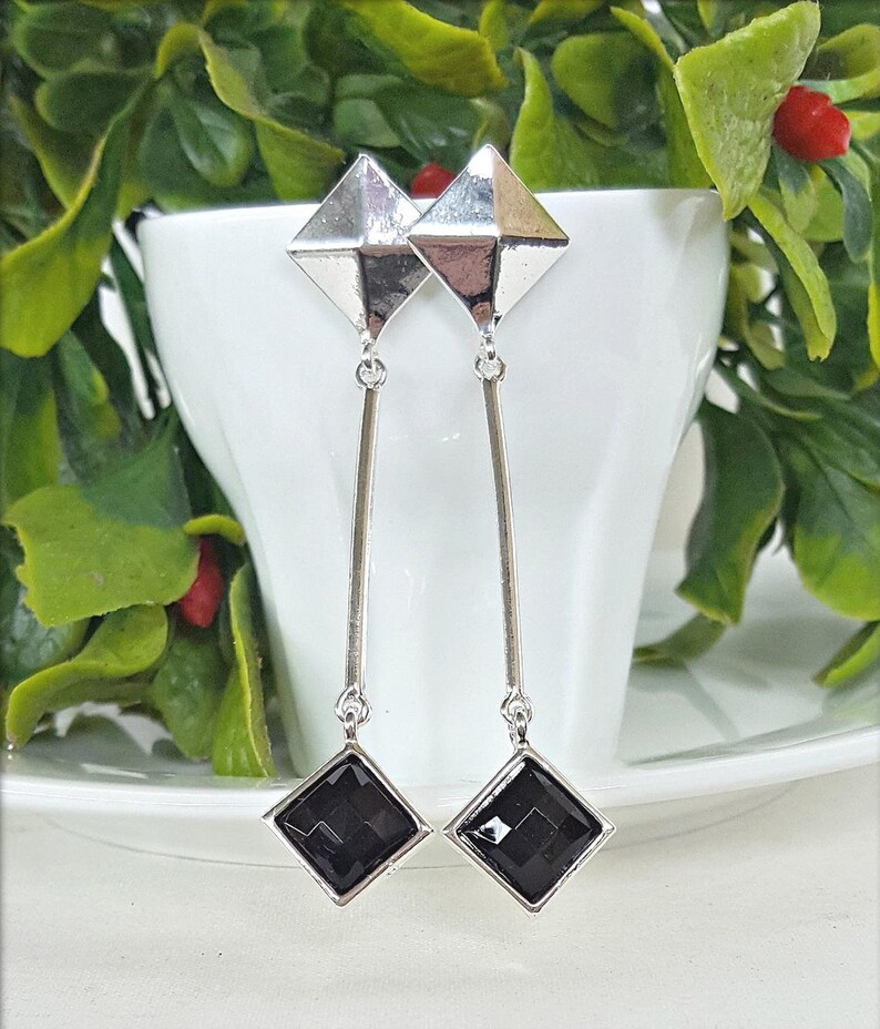Silver Triangle Drop Earrings, Triangle Earrings, Geometric Earrings ...