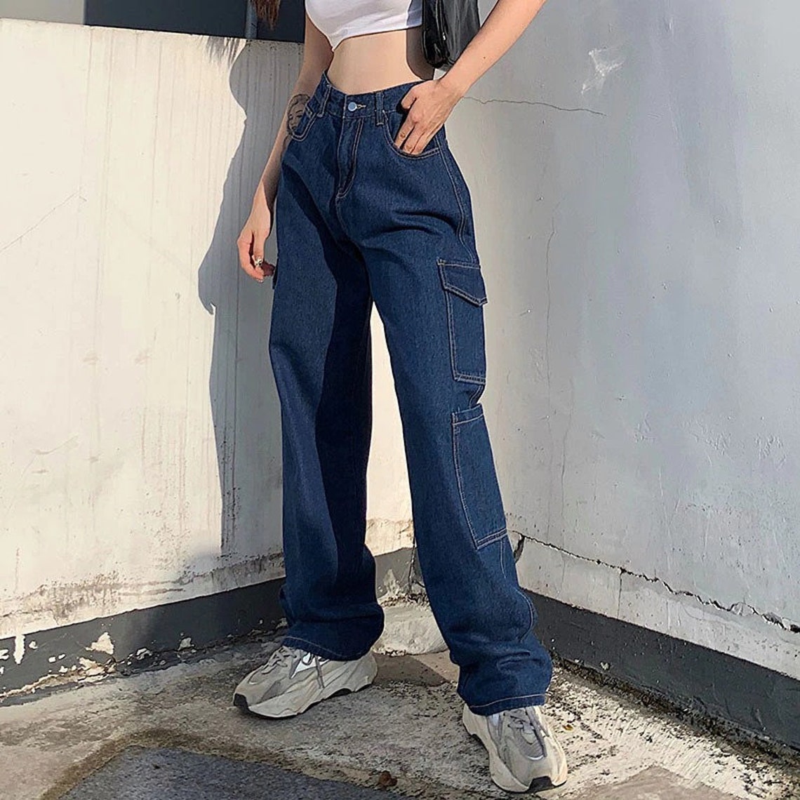 Aesthetic Baggy Jeans Y2k Denim Pants 2000s Casual Loose Plus Etsy