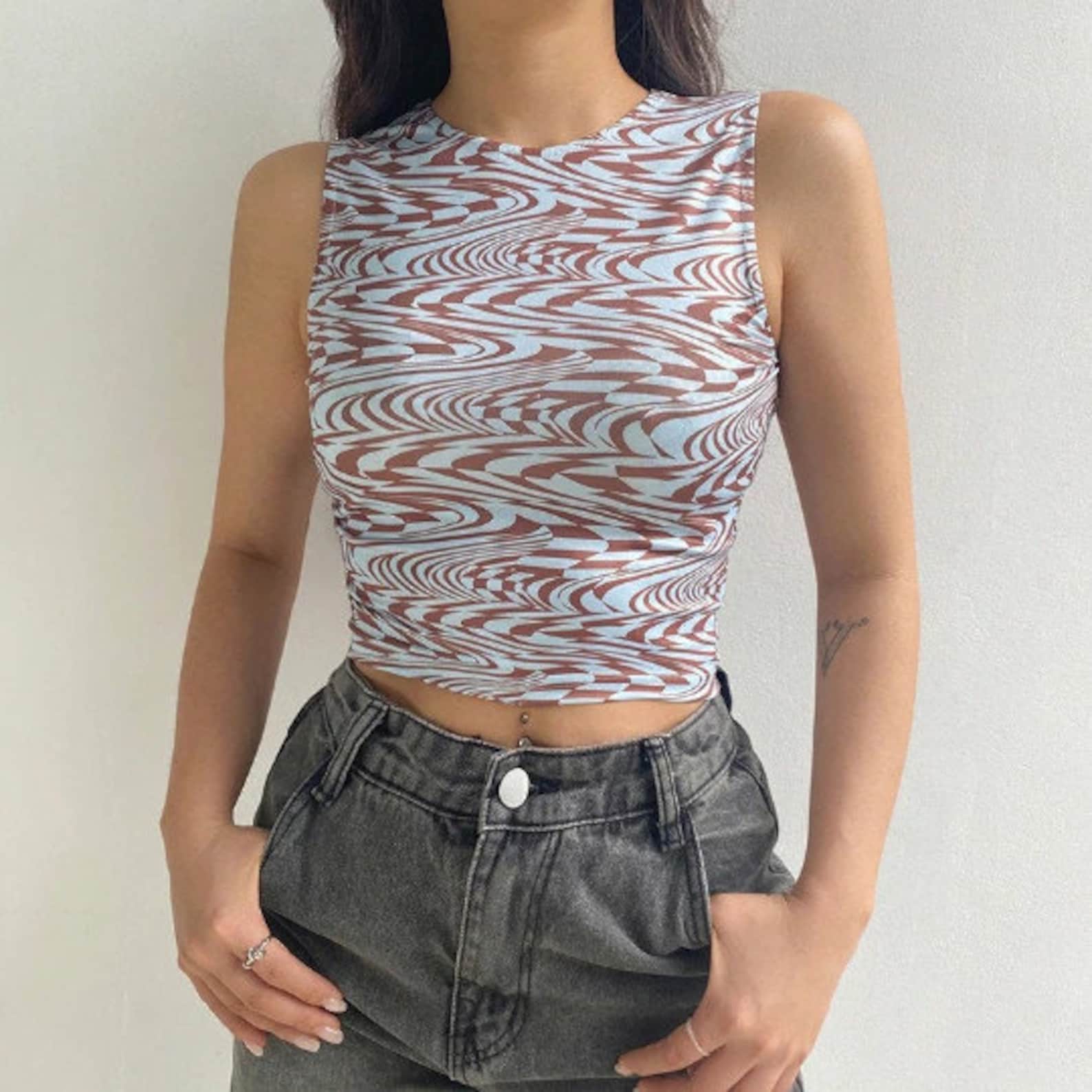 Y2k Wave Print Cute Y2k Crop Top Cami Top Cropped Tank Tops Etsy