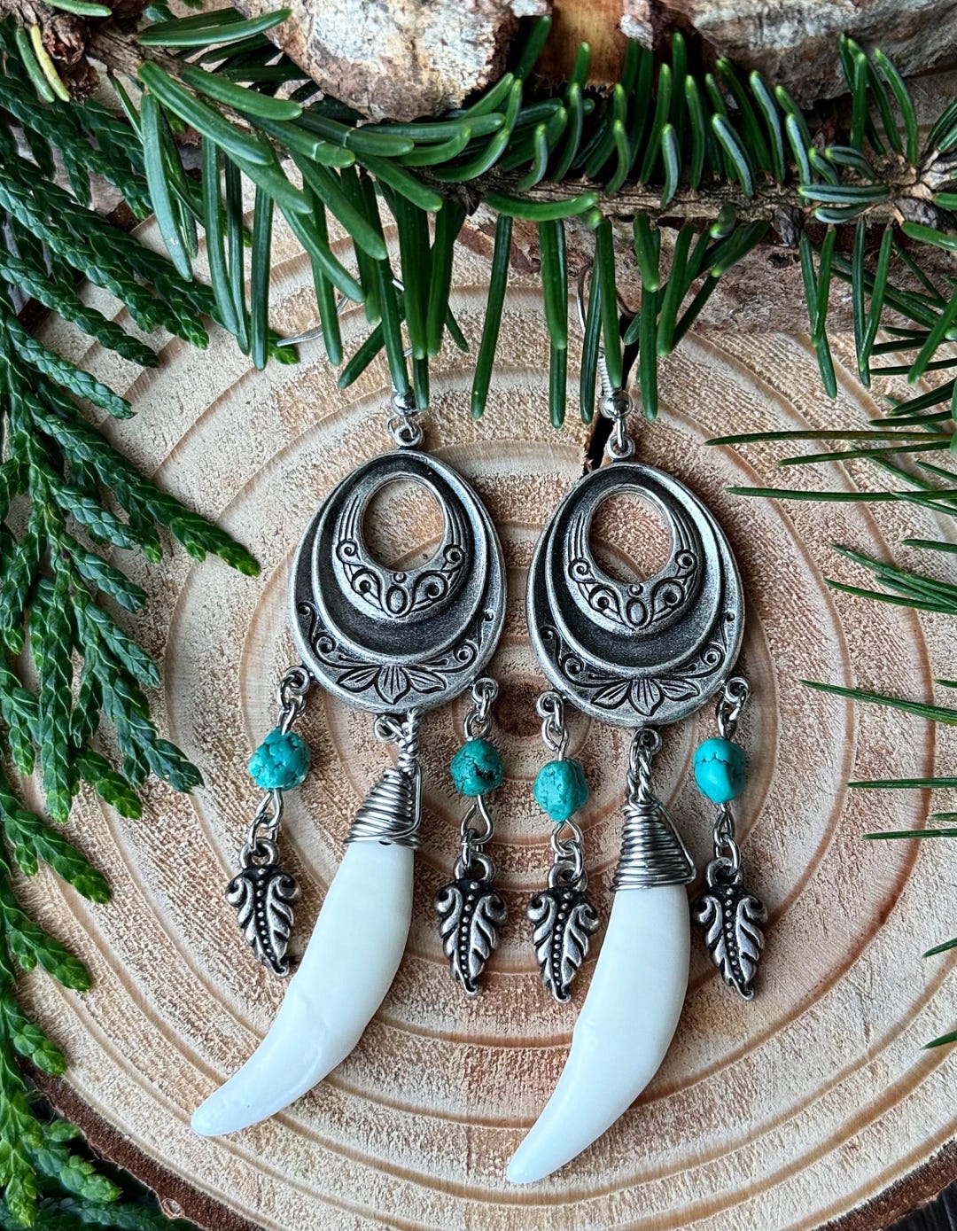 Genuine Coyote Teeth and Turquoise Earrings | Boho | Hippie | Tribal ...