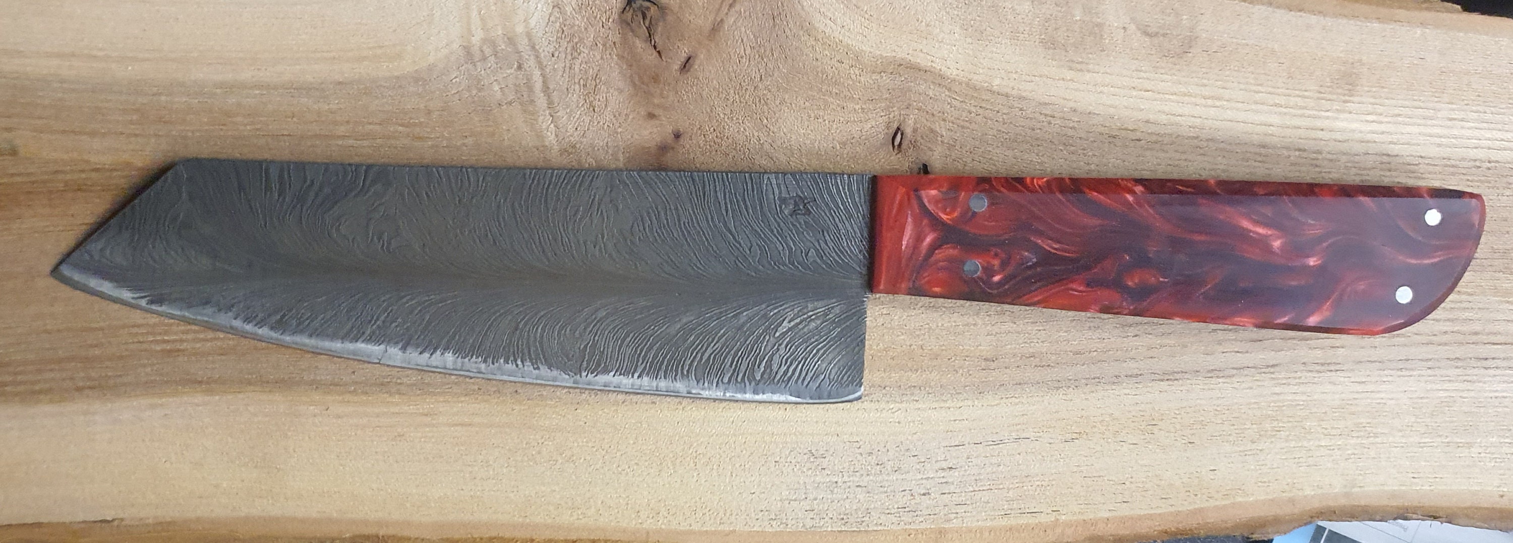 Feather Pattern Damascus Kitchen Knife. Santoku Knife - Etsy