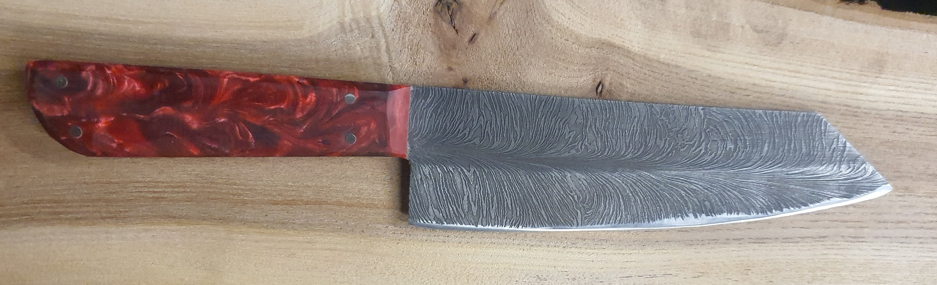 Feather Pattern Damascus Kitchen Knife. Santoku Knife - Etsy